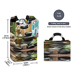 Kigai Zen Basalt Stones on Wood Laundry Baskets Collapsible Large Storage Laundry Baskets,Storage Basket with Handles Clothes Organizer