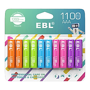 EBL Rechargeable AAA Batteries 10 Pack, 1.2V NiMH Pre-Charged Triple A Battery 1100mAh