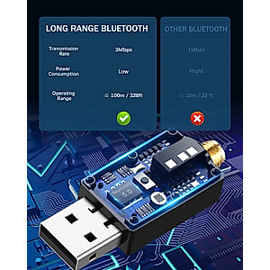 Long Range USB Bluetooth Adapter for PC USB Bluetooth Dongle Wireless Bluetooth Adapter for Headphones Speakers, 328FT / 100M,5.0 Bluetooth Transmitter Receiver for Windows 10/8 / 8.1/7