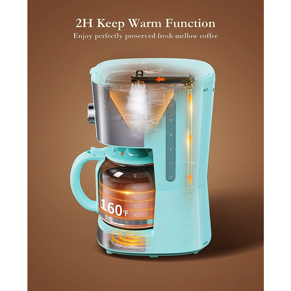 Wamife Coffee Maker - 12 Cup Programmable Drip Coffee Machine Coffee Brewer Timer Machine with Thermal Carafe Retro Coffee Makers for Home & Office (Blue Coffee Machine)