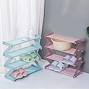 CARURLIFF 2 Packs Assemblable Small Shoe Racks Can Hold 8-12 Pairs Kids Shoe Rack Organizer for Entryway, Closet, Children's Bedroom (Blue & Pink - 4 Tier)