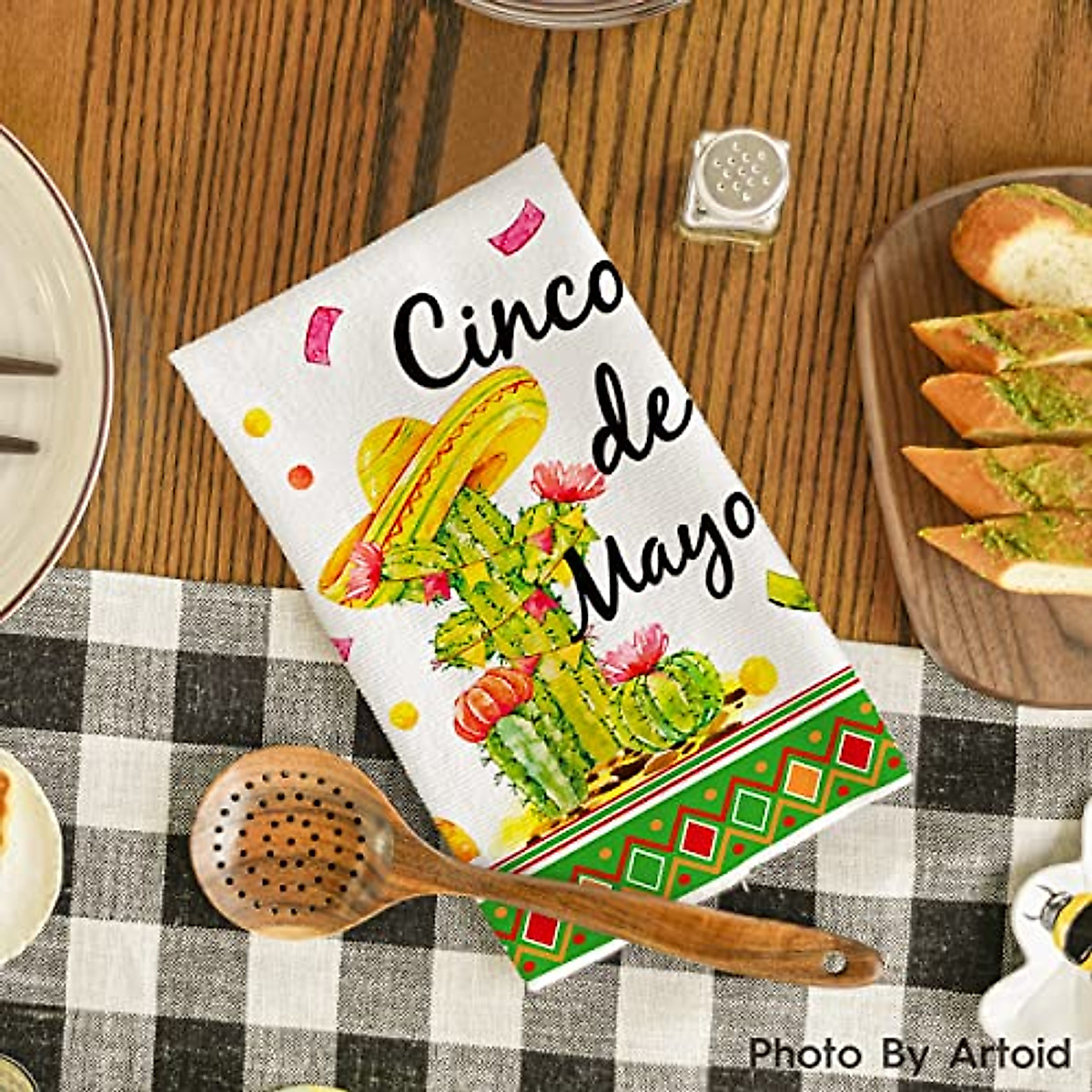 Artoid Mode Fiesta Cactus Gnome Hobby Horse Pepper Morocco Kitchen Towels Dish Towels, 18x26 Inch Seasonal Cinco de Mayo Decoration Hand Towels Set of 4