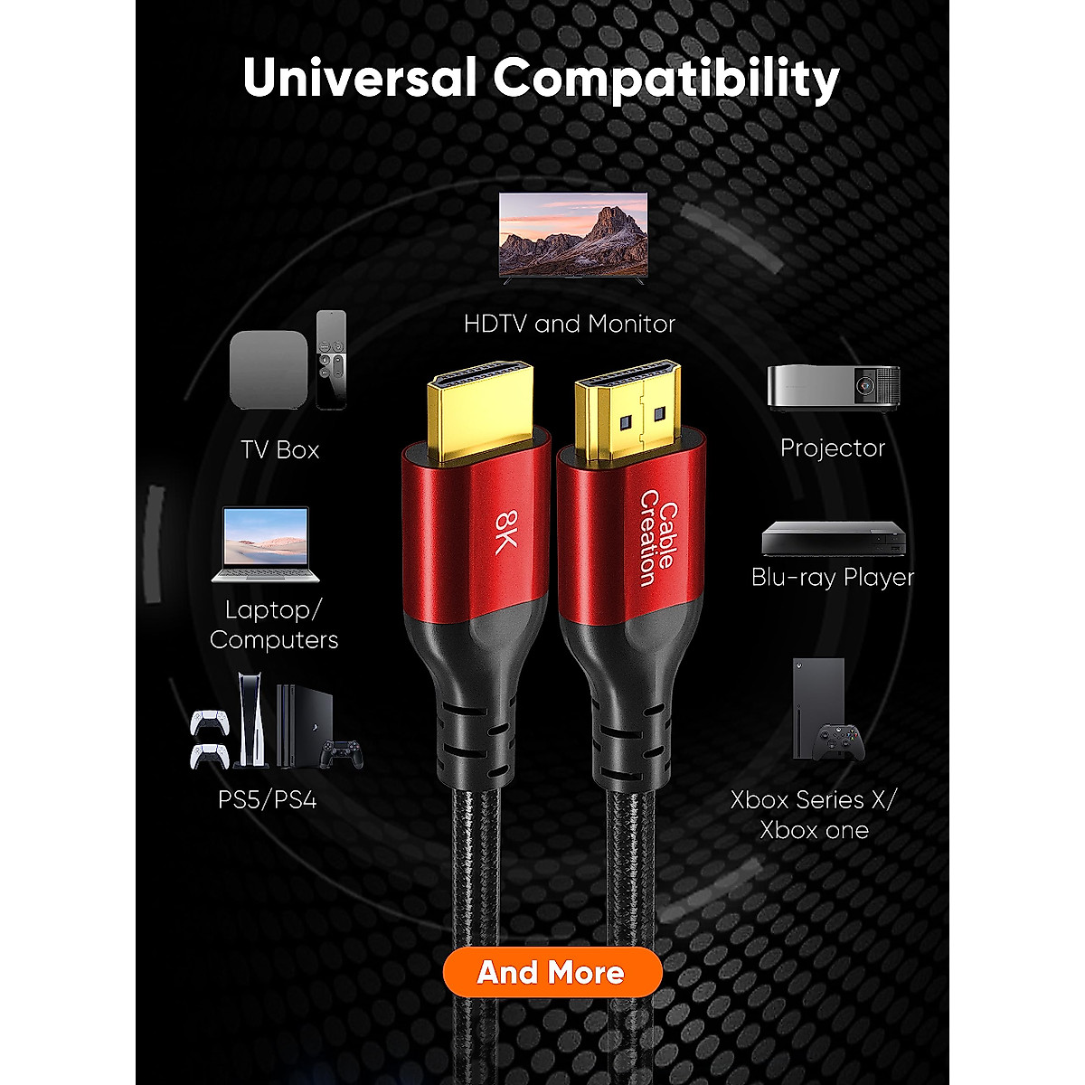 CableCreation eARC HDMI Cable 8K, HDMI to HDMI Cable for PS4 (48Gbps, 8K/60Hz) - 3.3 Feet, eARC HDR HDCP 2.2 2.3 Compatible with 4K Devices