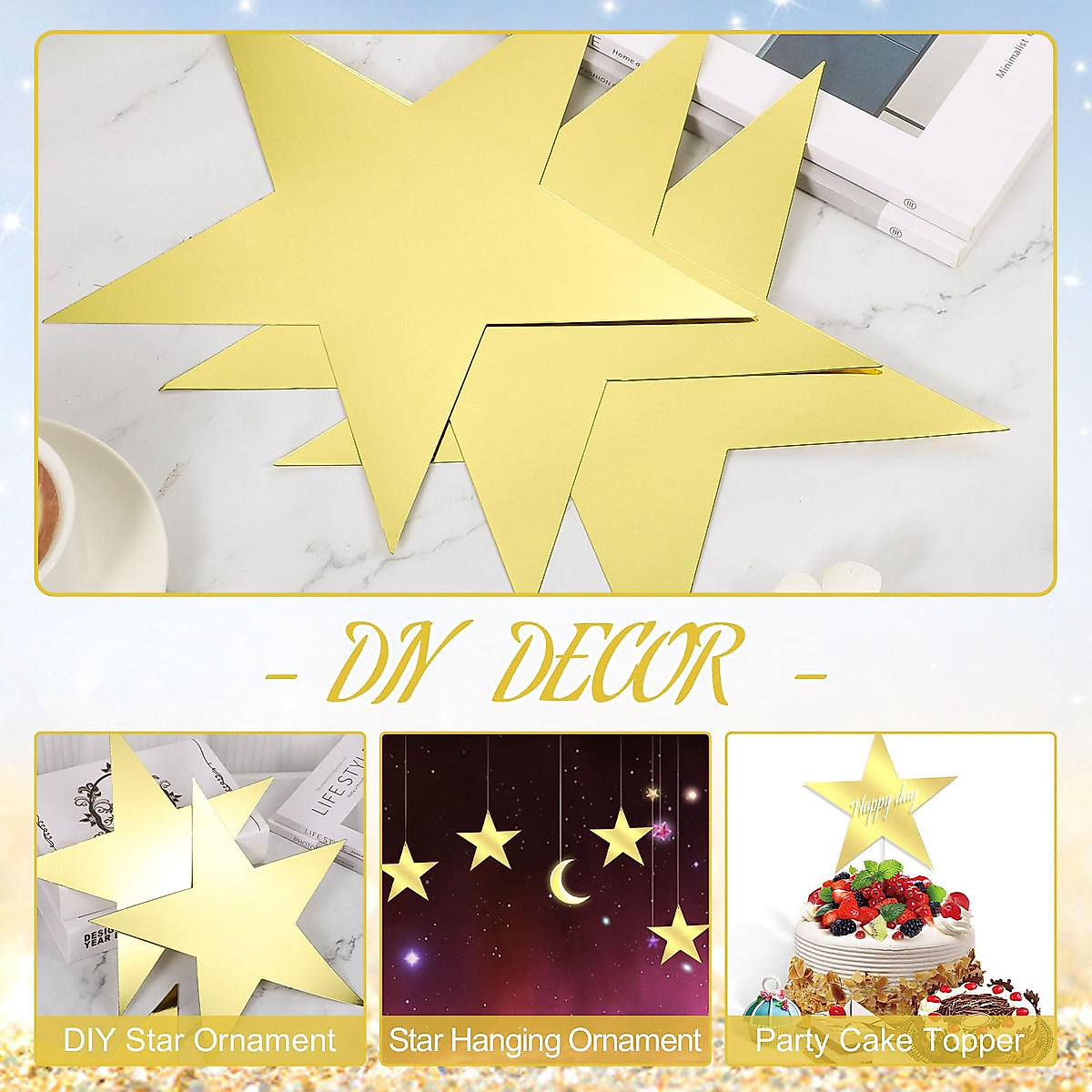 40 Pcs 11 Inch Large Gold Star Cutouts Gold Stars Decoration Double Printed Paper Stars Movie Night Supplies Hollywood Theme Party