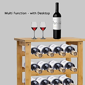Kinsuite 7-Tiers Wine Rack - Wine Storage Rack for Storing 28 Bottles Free Standing Floor Bamboo Wine Storage Holder Display Shelves