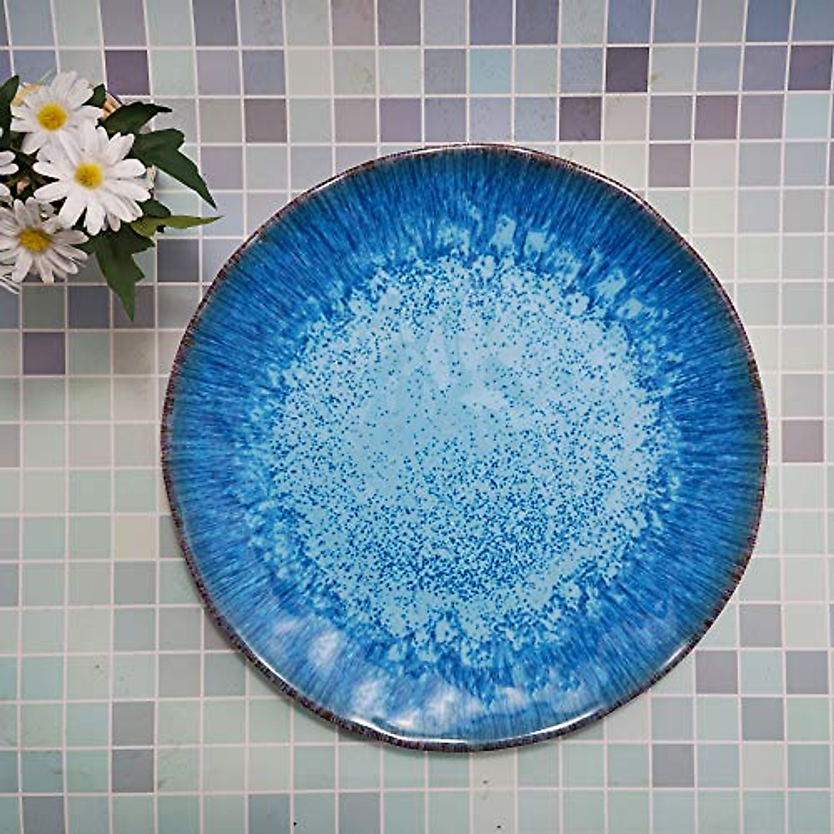 Topmela Melamine Dinner Plate Plastic Bread Butter Plates Set of 6 Pcs 11 inch Lightweight Shatter Proof Chip Resistant Dishwasher Safe Not Microware Not Oven(Light Blue)