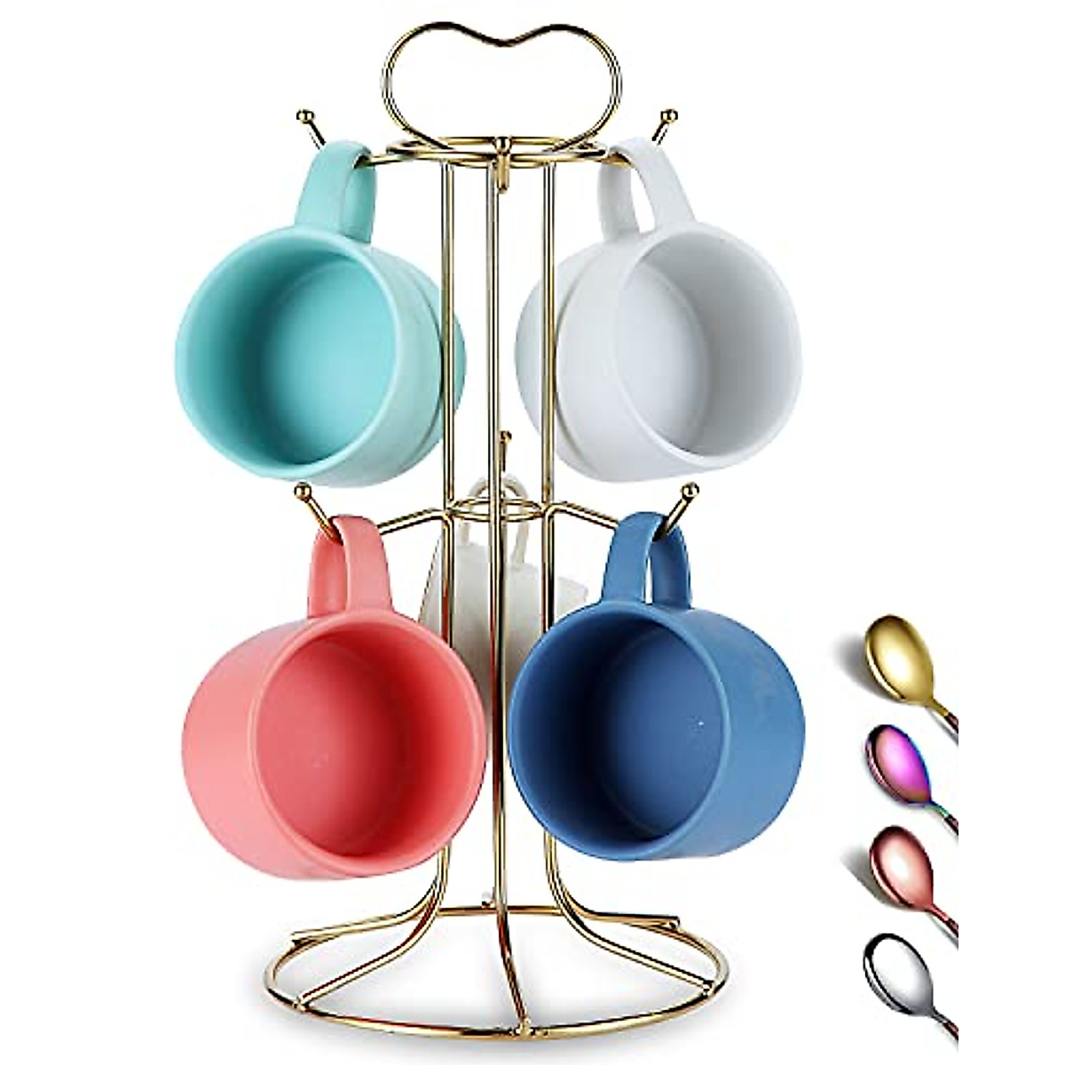 Berglander Gold Coffee Mug Holder, Stainless Steel Coffee Cup Holder Stand Easy to Hang and Take Avoid Crowded Collision Design, Beautiful Decoration Mug Rack Tree Mug Hooks Easy to Clean