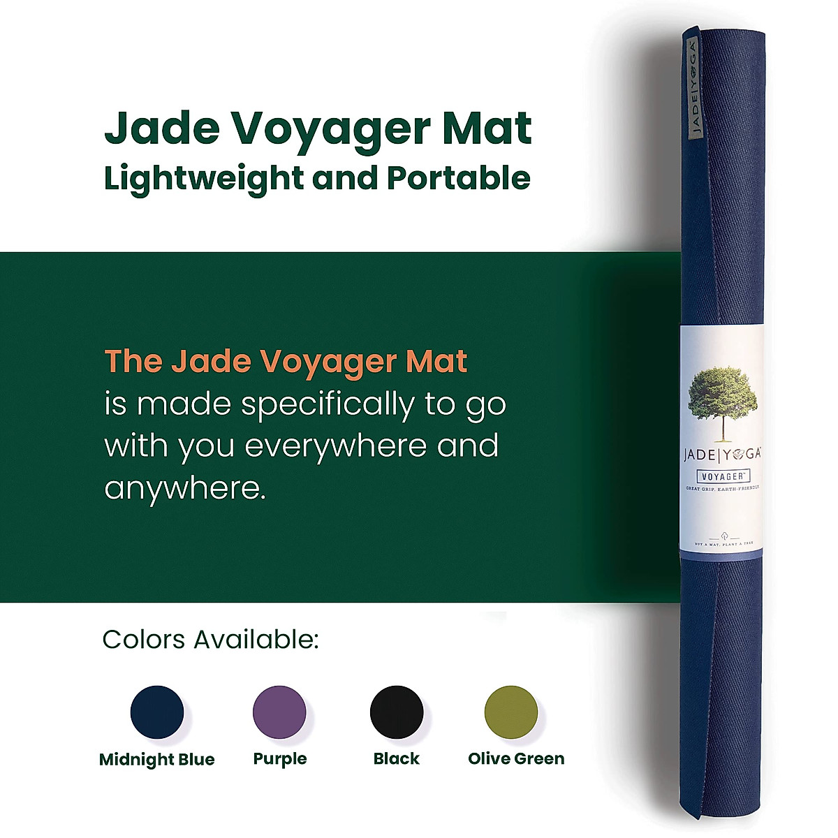 JadeYoga Voyager Yoga Mat - Lightweight & Portable Rubber Yoga Mat - Non-Slip Exercise Mat for Women & Men - Great for Yoga, Home Workout, Gym Fitness, Pilates, Stretching, & More (68" Midnight Blue)