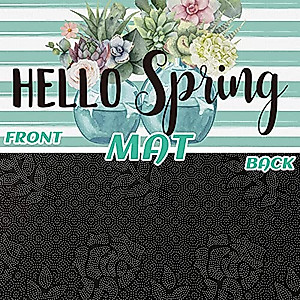 Hello Spring Sweet Home Kitchen Rugs Sets of 2 Spring Flowers Non Slip Floor Mat Watercolor Stripes Decorative Rug Washable Rubber Backing Inside Door Mat Pad for Kitchen Bathroom Farmhouse Decoration