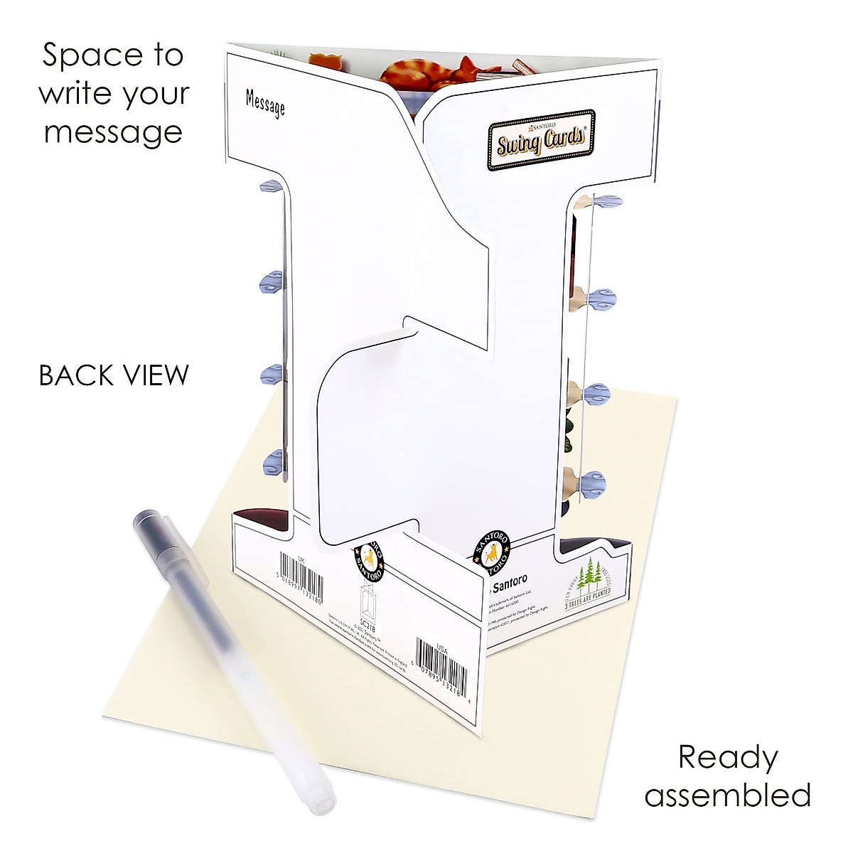 Santoro Swing Card, 3D Pop Up Greeting Card - Cats In The Library - For Her, For Mum, Cat Lover, Birthday, Mothers Day