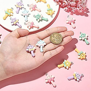 LiQunSweet 30 Pcs 5 Colors Opaque Resin Star Magic Stick Charms Magic Wand Fairy Tale Charms for Birthday Party Halloween Christmas Princess Cosplay
