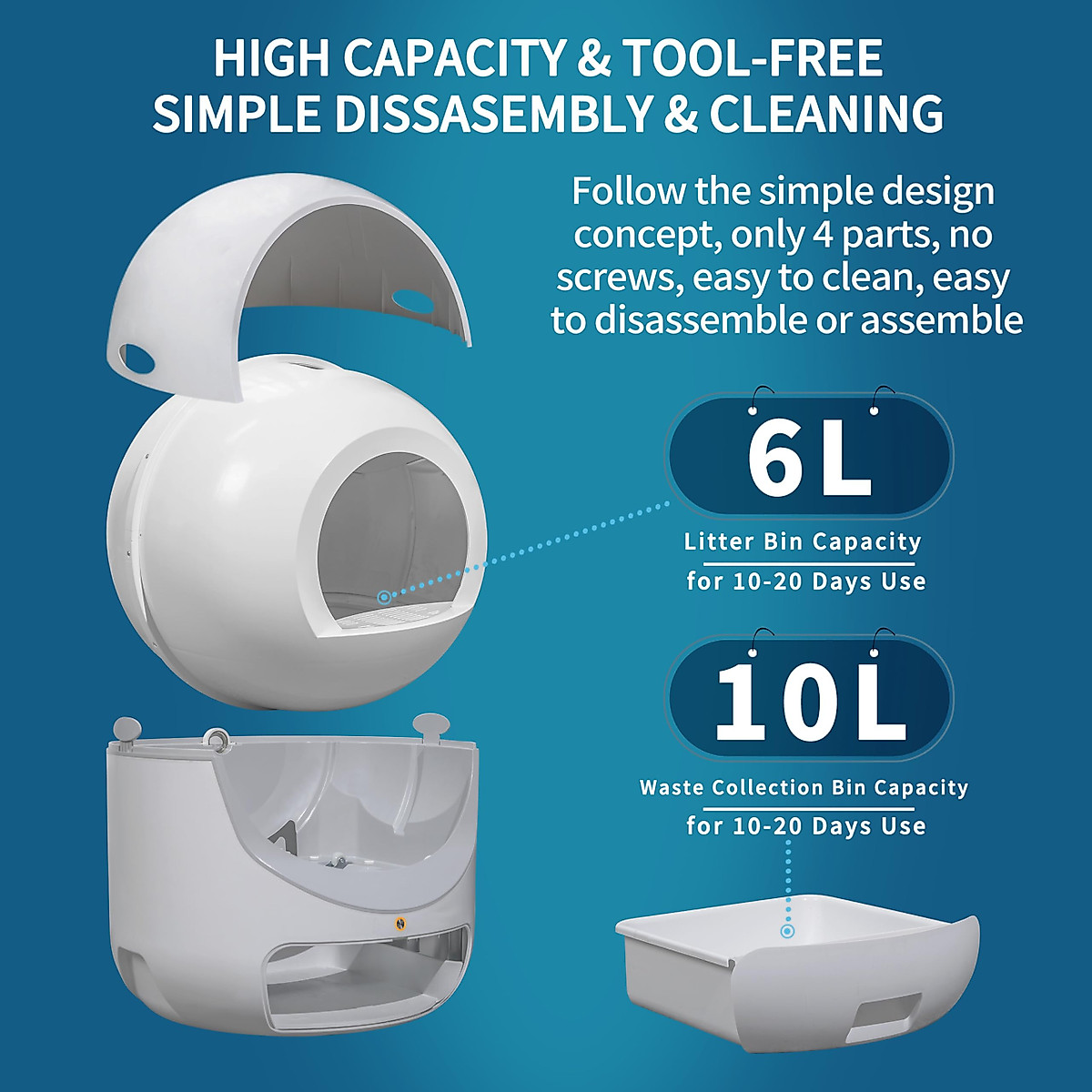 Self-Cleaning Cat Litter Box, Large Automatic Cat Litter Box for Multiple Cats, Cat Robot Litter Box with Cover, APP Control Smart Cat Litter Box with Garbage Bags/Brush, Smart Health Monitor