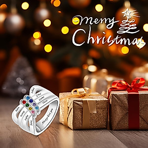 ORFANDE Custom Mothers Ring for Women with 1-8 Simulated Birthstones Personalized Name Ring for Mother Customized Engraved Family Ring Christmas Gift for Mom Grandma (3 Stones)