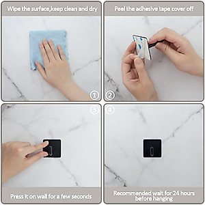 LIOUCBD 4PCS Adhesive Sticky Wall Hooks Heavy Duty, Long Stainless Steel Towel Hooks for Hanging Kitchen Bathroom Home, Waterproof Hook Wall Hanger Holder for Key Hat Coat Bag (Black)