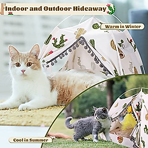 Grand Line Cat Bed Cat House with Mat, Foldable Cat Tent Kitten Teepee Indoor Outdoor, Portable Cute Nest for Cat Dog Puppy up to 10 lbs, Washable Cushion, All Seasons Available (Cactus)