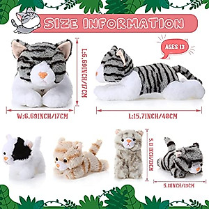 Skylety 5 Pieces Stuffed Animal Plush Cat Set Include Large Soft Cuddly with 4 Cute Fluffy Plush Kittens in Mommy Cat's Belly Nurturing Cat Huggable Sleeping Birthday Gifts (Gray)