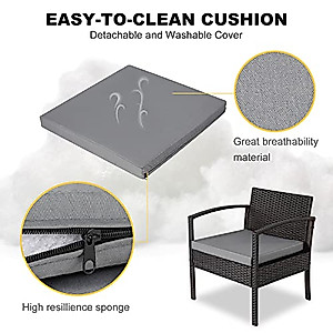 Whubefy 3 Pieces Patio Furniture Set, Rattan Wicker Bistro Set Table and 2 Chair with Washable Cushion for Garden Poolside Balcony