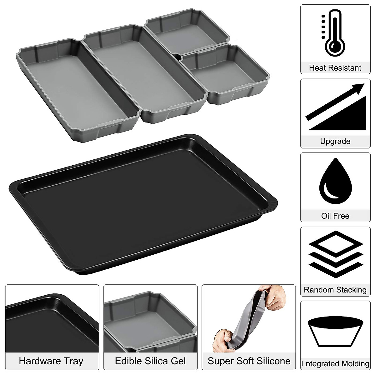 Silicone Sheet Pan Dividers for Cooking, No Stick Easy to Clean Silicone Baking Trays Pans for Oven Air Fryer with a Sheet Pan (4 Dividers, 1 Pan)