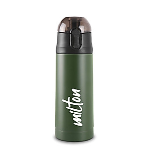 MILTON New Crown 400 Thermosteel 24 Hours Hot and Cold Water Bottle, 350 ml, Green | Easy to Carry | Office, Hiking, Trekking, Travel, Gym, Home, Kitchen Bottle