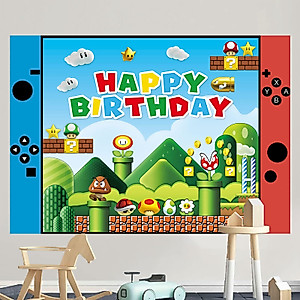 Adventure Video Game Happy Birthday Backdrop for Children Boys Happy Birthday Party Decor Supplies Kids Shoot Props Cake Table Decor Supplies 5x3ft