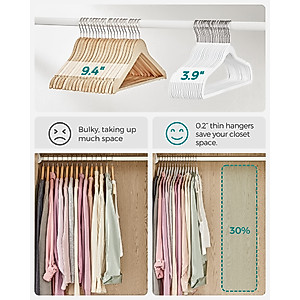SONGMICS Rubber-Coated Plastic Hangers, 50 Pack Non-Slip Coat Hangers, Space-Saving Slim Clothes Hangers, 360 Degree Swivel Hooks, Shoulder Notches, White UCRP008W05