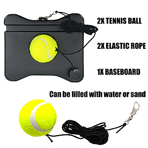 TaktZeit Tennis Trainer Rebound Baseboard Self Tennis Training Equipment Tennis Practice Rebounder with 2 String Tennis Balls (Black)