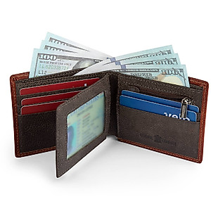 Tidoneam Leather Folding Wallet RFID Shielded Wallet With Personalized Photo Inter-layer Perfect Holiday Memorial Gift Birthday Gift for Men Husband Dad Son (Red)