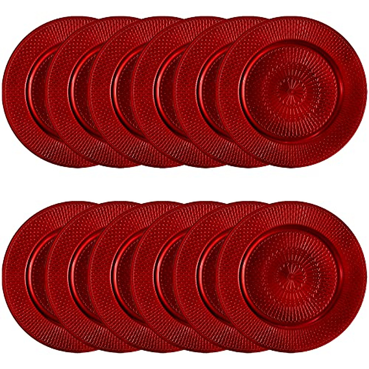 DEAYOU 12 Pack Red Charger Plates, 13-inch Beaded Chargers Plates, Wedding Charger Platters for Serving, Party