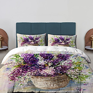 BaoNews Purple Modern Vase Bowl Duvet Cover Set Queen Size, 3 Pieces Original 100% Cotton Bedding Set Hotel Quality Comforter Cover Set with 2 Pillowcases(No Filler)