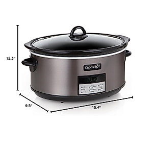 Crockpot 8 Quart Slow Cooker with Auto Warm Setting and Cookbook, Black Stainless Steel