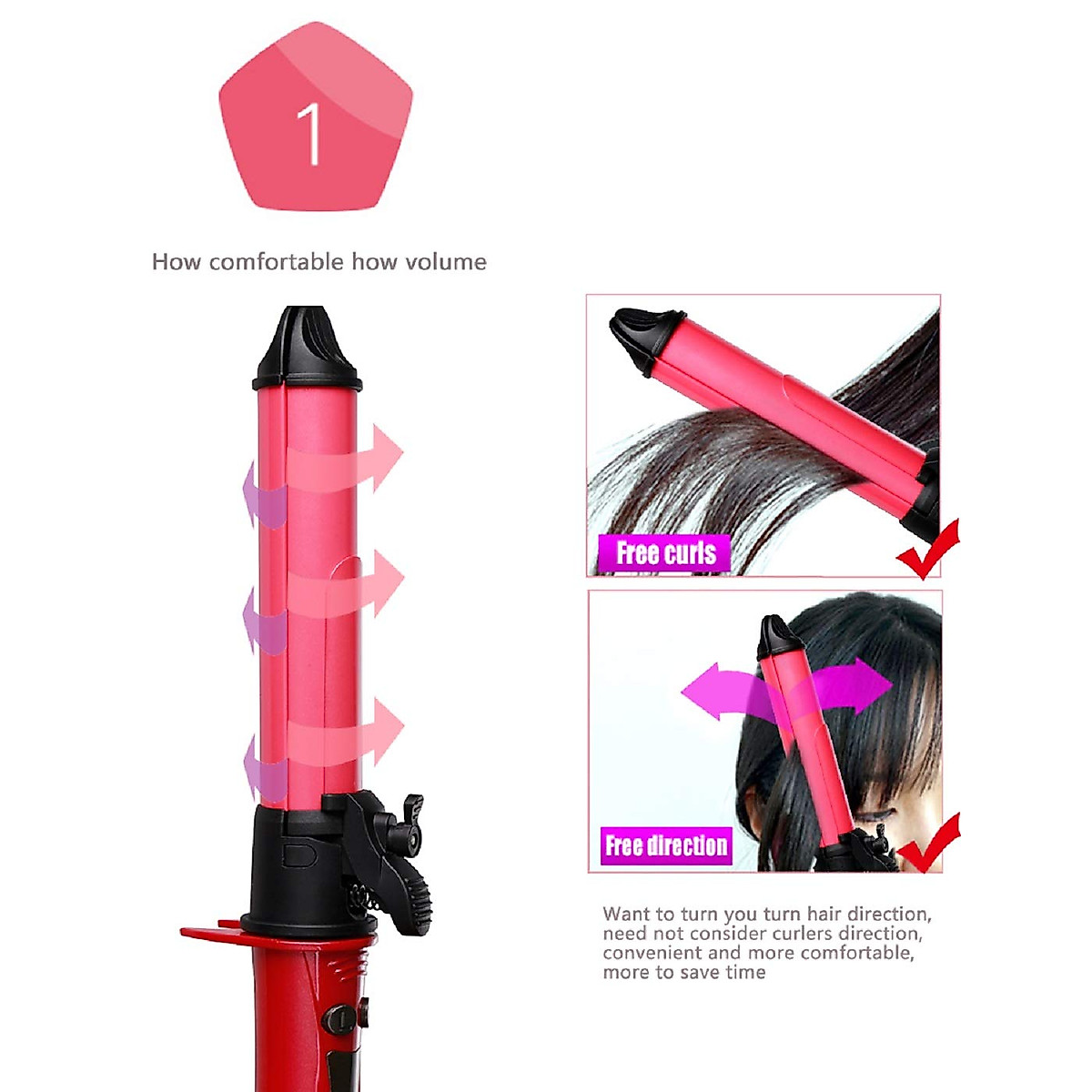 Automatic Hair Curling Iron 2 in 1 Hair Straightener Curler 1 to 1.2 Inch Spinning Hair Wand with Automatic Rotation for All Hiar Type Ceramic Flat Iron Auto Rotating Spiral（for Long Hair ONLY）
