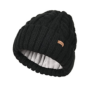 Camptrace Beanies Women Winter Hats for Women Fleece Lined Cable Knit Hat Warm Winter Snow Ski Skull Cap Black