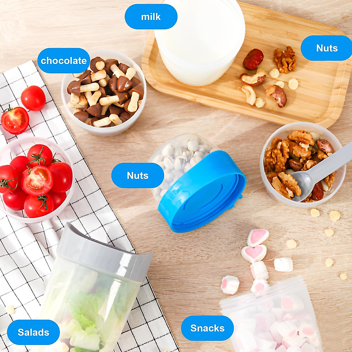 LDXDRU 4Pcs Yogurt Parfait Cups with Lids, Overnight Oats Containers with Lid and Spoon, Reusable Yogurt Containers, Breakfast On the Go Cups for Milk Snack Fruit, Large 37oz