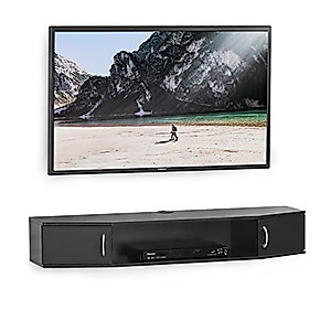 FITUEYES Wall Mounted Desk Hutch with Door, Modern Floating Console Media Cabinet，Black