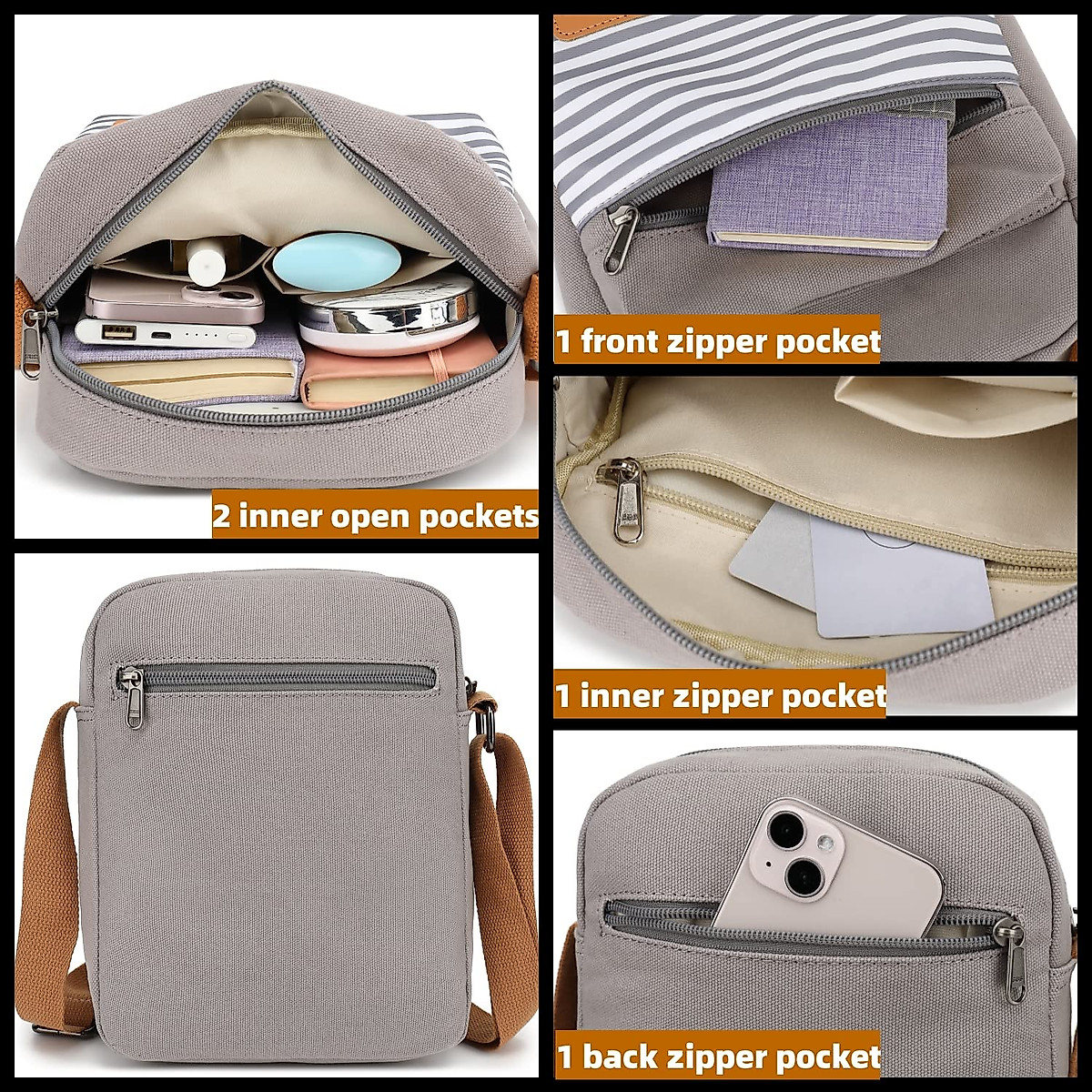 Leaper Girls Crossbody Purses 2 PCS Stripe Messenger Bag Canvas Crossbody Bag and Purse Set for Women Stripe Gray