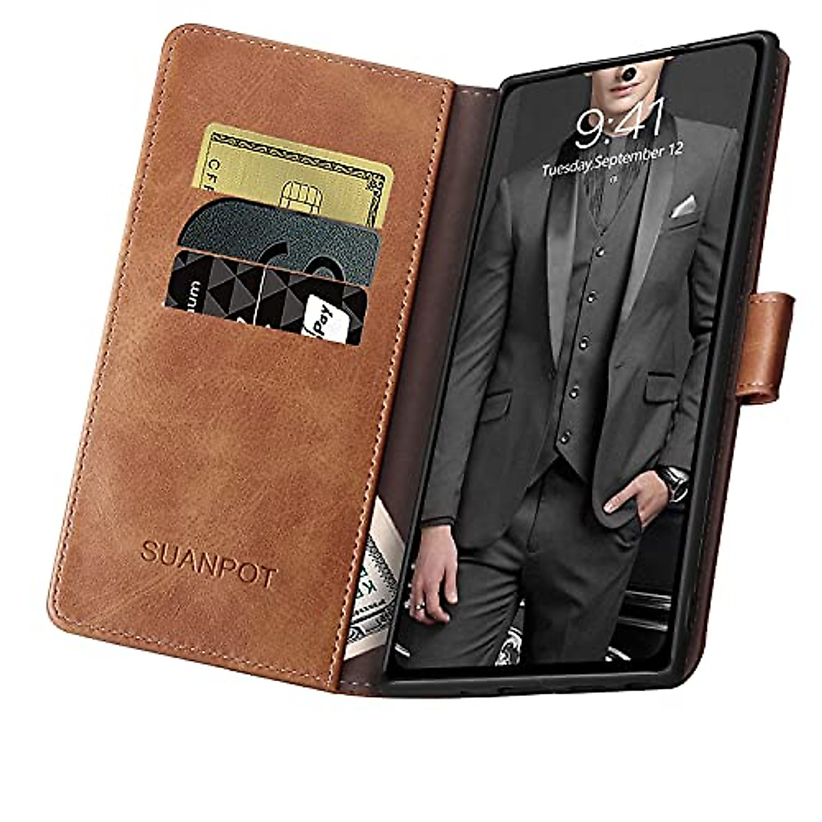 SUANPOT for Samsung Galaxy Note 20 Ultra 5G 6.9" with RFID Blocking Leather Wallet case Credit Card Holder, Flip Folio Book Phone case Cover Women Men for Samsung Note 20 Ultra case Wallet Light Brown