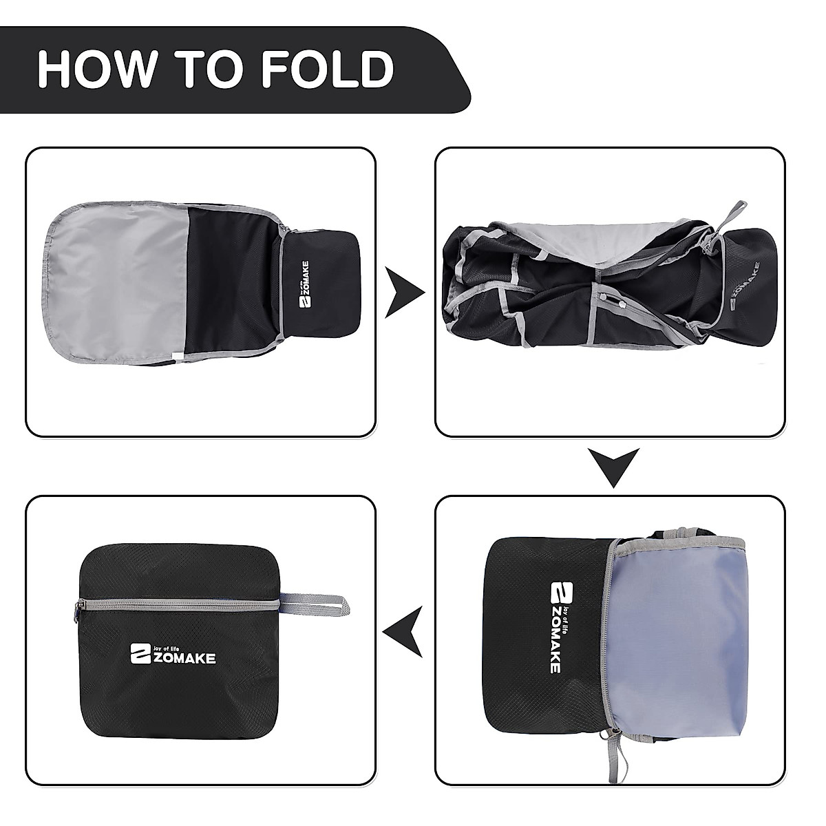 ZOMAKE Packable Hiking Backpack Water Resistant:32L Lightweight Foldable Backpacks - Small Packable Back Pack for Travel Camping Hiking Women Men (Black)