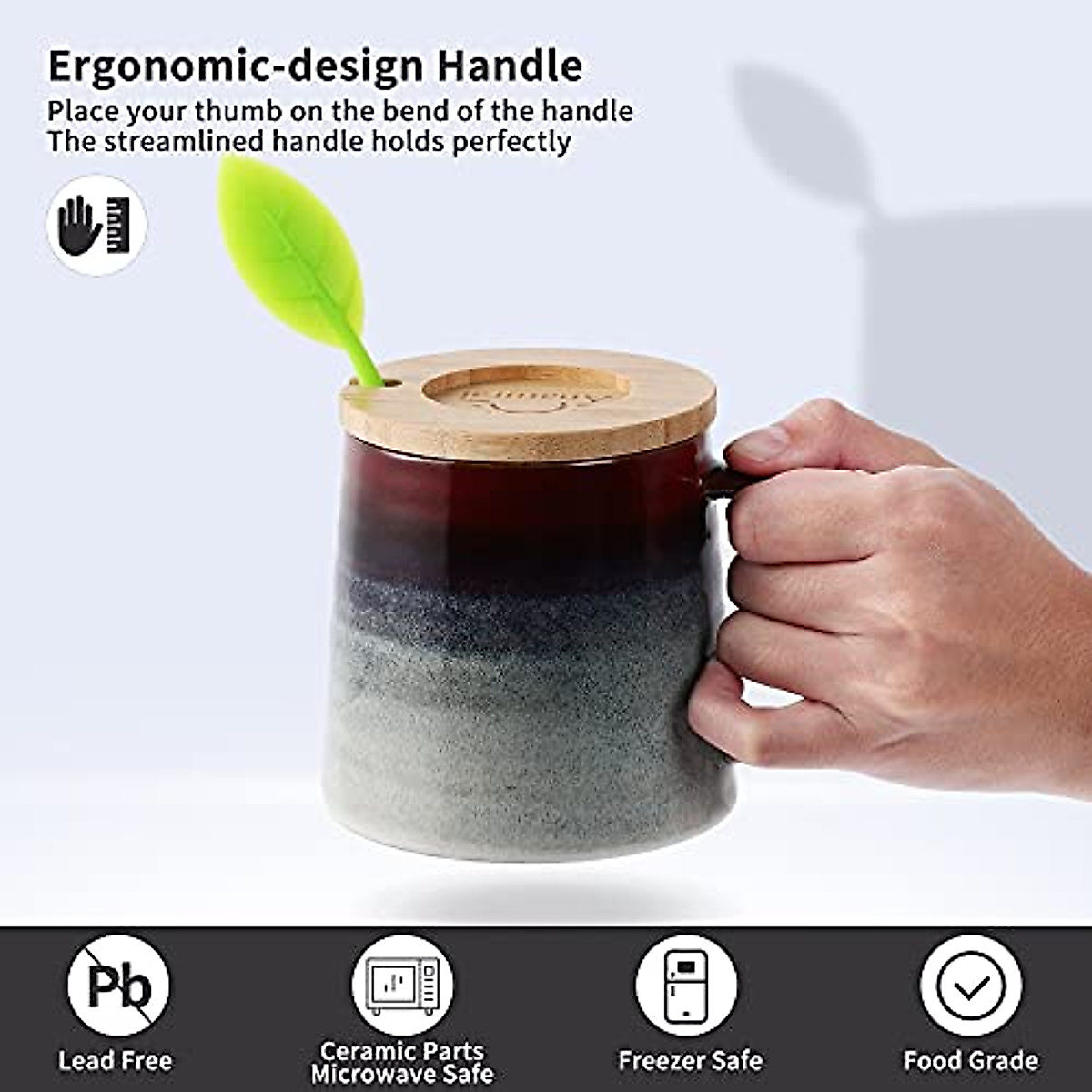 Anatural Tea Mug with Infuser and Lid, 16.5 OZ Tea infuser Cup, Tea Strainer Cup with Large Handle for Loose Tea, Ceramic Tea Steeping Mug, Microwave and Dishwasher Safe Coffee Mug (Red Rose)