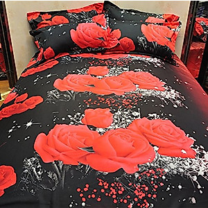Longji 3D Oil Painting red Rose Bedding Set Queen King Size Comforter Bag Duvet Cover Set (Size : Queen 4pcs Duvet Cover 200x230cm)