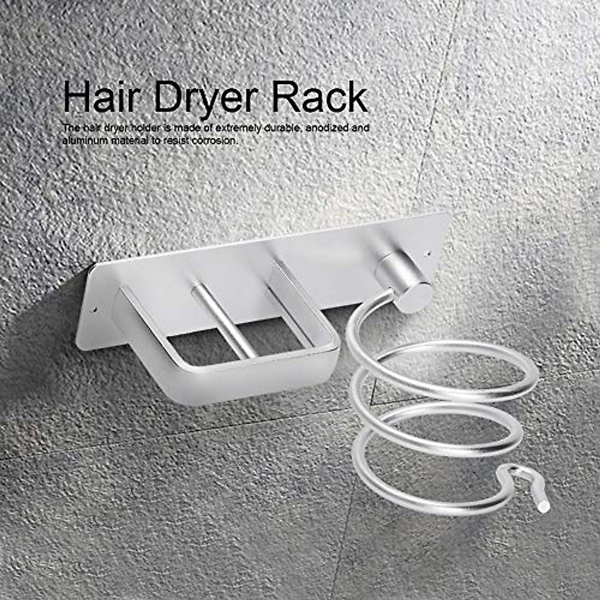 Mumusuki Aluminum Wall Mounted Punch Shelf Hair Dryer Storage Rack Organizer Holder Stand for Bathroom Silver