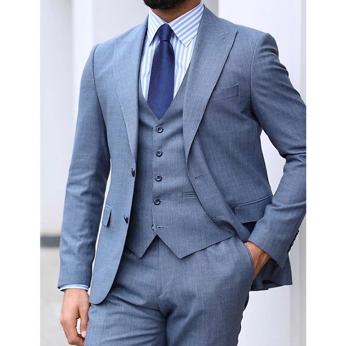 DiBanGu Mens Solid Color Tie and Pocket Square Set Woven Silk Plain Necktie & Handkerchief for Men Wedding Party Formal, Navy Blue