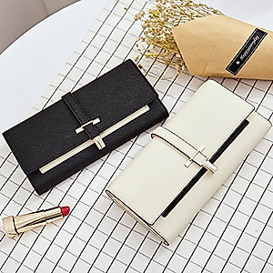 CLUCI Leather Wallet for Women Slim Designer Trifold Ladies Credit Card Holder Black