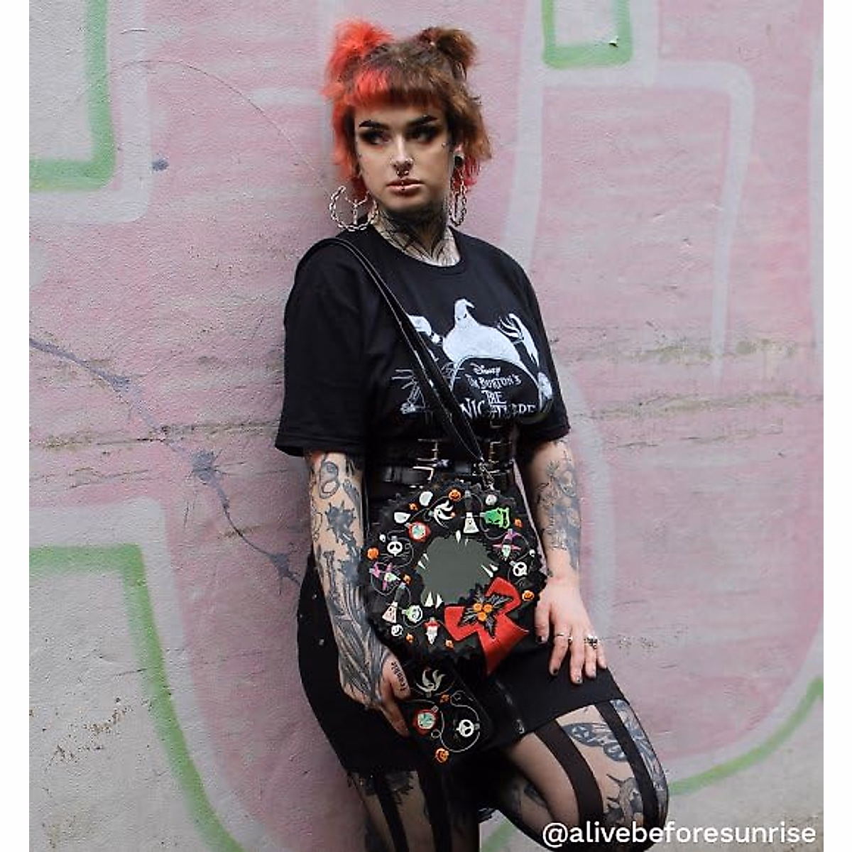 Loungefly Disney Nightmare Before Christmas Wreath String Lights Glow Crossbody Bag