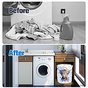 Highland Cow Laundry Basket Foldable Waterproof Oxford Cloth Funny Tote Bag Laundry Hamper Clothes Storage Bucket Toy Organizer For Bathroom/Laundry Storage/Bedroom Storage Basket 17.7x13.7 Inch