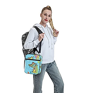 Hcokrzt Lunch Box Reusable Insulation Lunch Bag World Map Ice Packs Containers Tote Handbag For Women Men Teens Girls