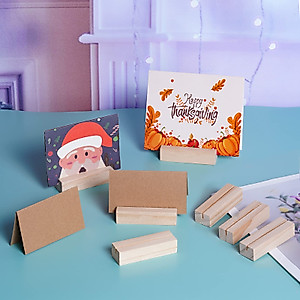 mifengda 20 Pieces Wood Place Card Holders Table Number Holders Stands Small Table Sign Holders Display Rustic Wooden Card Holder with Brown Paper Cards for Wedding Reception Table Party Decoration