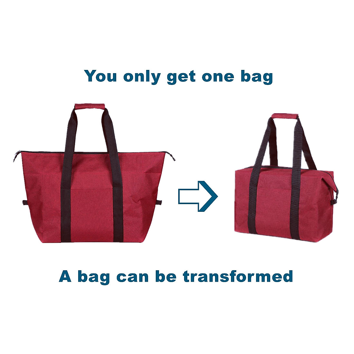 Insulated Grocery Thermal Tote Bags for Frozen Cold Hot Foods, Reusable Insulation Zippered Bag for Shopping, Travel, Picnic or Lunch, Red