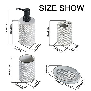Kendiis Bathroom Accessories Set 4 - Ceramic Bathroom White Accessory Completes with Soap Dispenser, Toothbrush Holder, Tumbler, Soap Dish - Modern Decor, Bathroom Home Decor, Countertop Organize