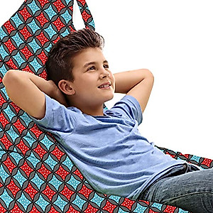 Ambesonne Geometrical Lounger Chair Bag, Abstract Concept Red and Blue Dotted Stars Ornaments in Repeating Style, High Capacity Storage with Handle Container, Lounger Size, Multicolor