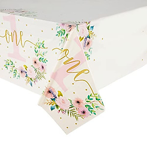 BLUE PANDA 3-Pack Floral Plastic Tablecloth Set, Baby Girl's 1st Birthday Party Supplies, Decorations for Birthdays, Anniversaries, Celebrations (Flower Design, 54x108 in)